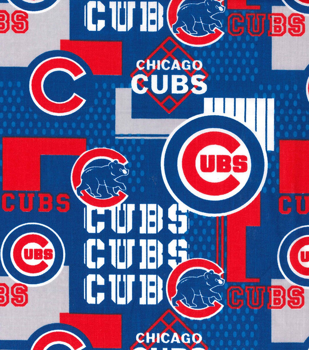MLB CHICAGO CUBS Block Print Baseball 100% Cotton Fabric Licensed ...