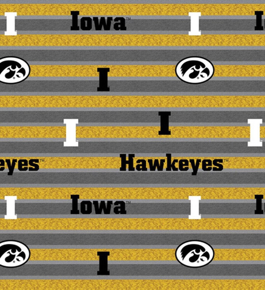 NCAA IOWA HAWKEYES Striped Print 100% Cotton Fabric Material You Choose ...