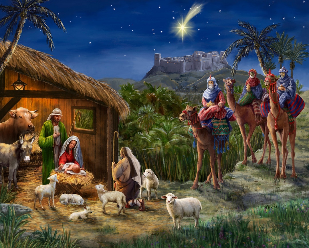 New Large Religious NATIVITY SCENE on This Christianity 100% Cotton ...