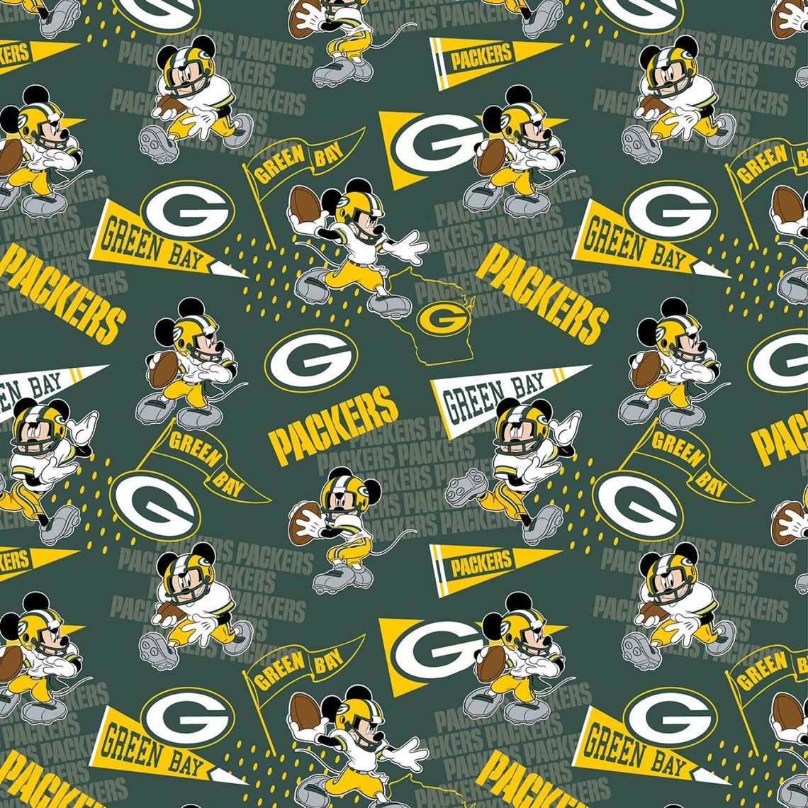 NFL GREEN BAY Packers Mickey Mouse Print #2 Football 100% Cotton Fabric ...