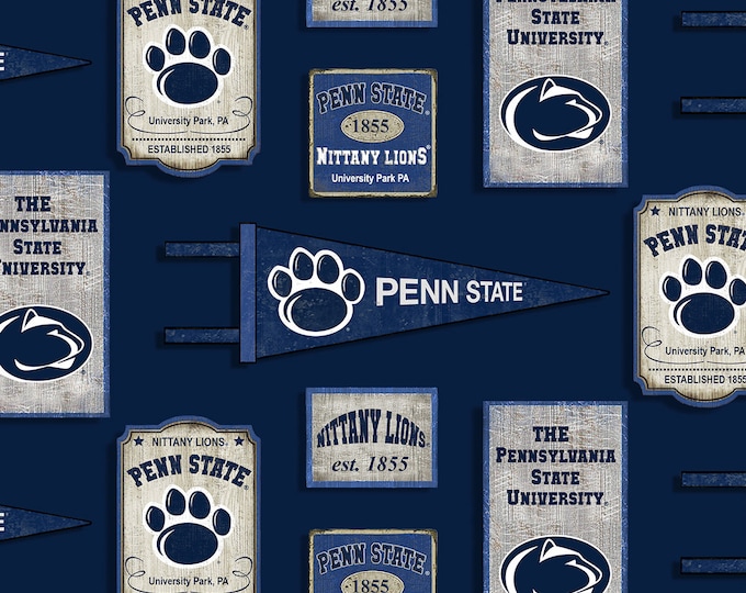 NCAA PENN STATE Nittany Lions Vintage Print 100% Cotton Fabric Material ...