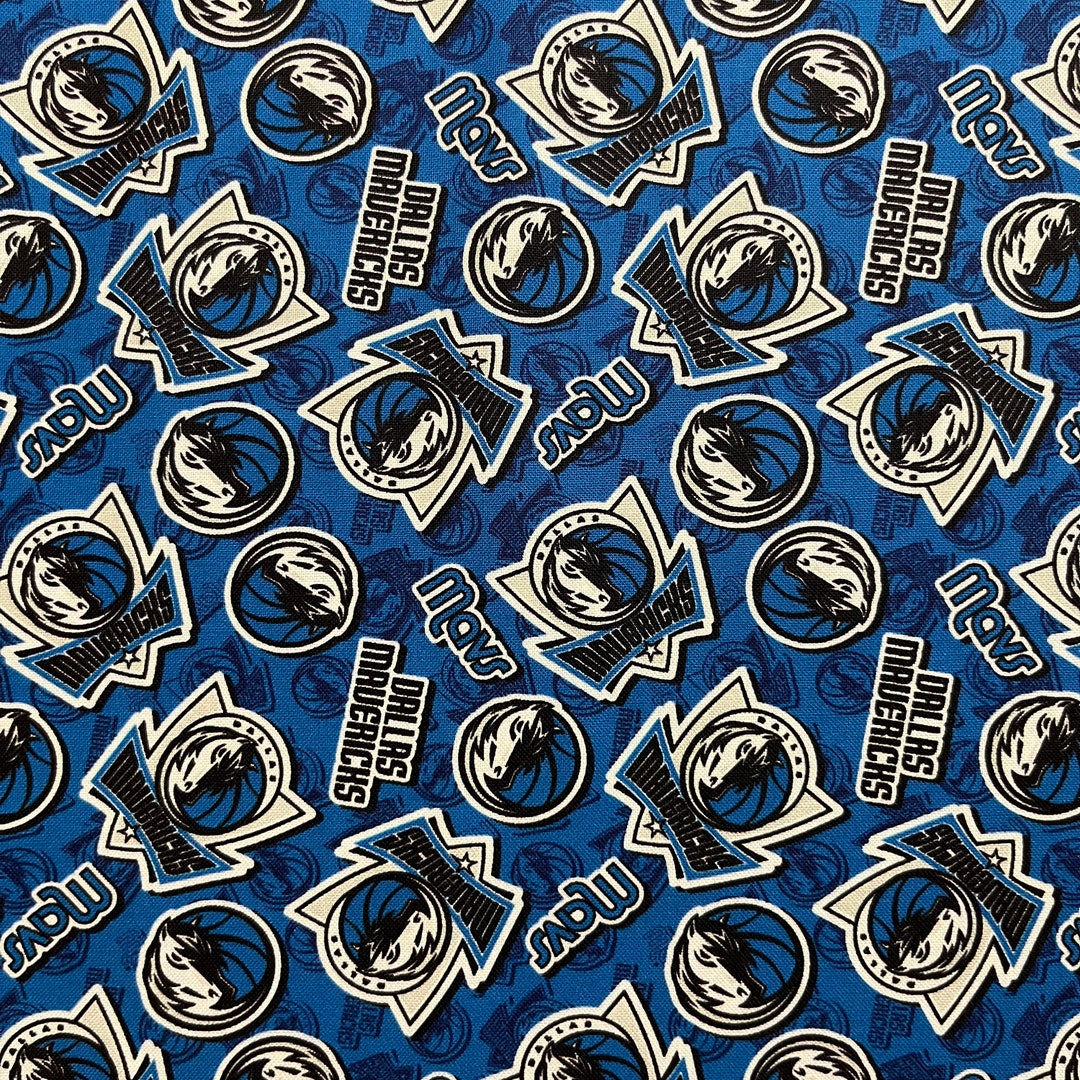 NBA DALLAS MAVERICKS Tossed Logo Print 100% Cotton Fabric Material You ...