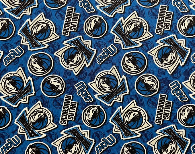 NBA DALLAS MAVERICKS Tossed Logo Print 100% Cotton Fabric Material You ...