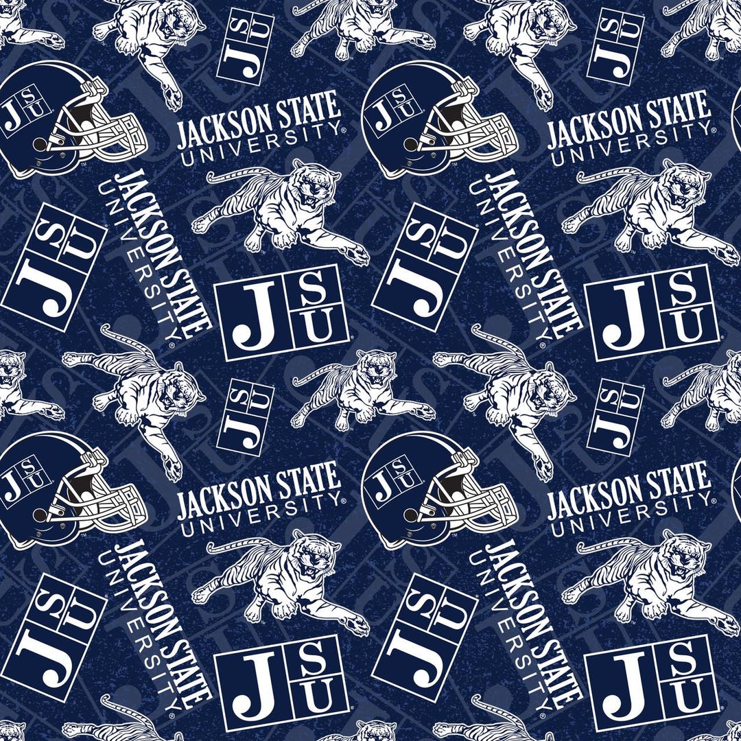NCAA JACKSON STATE Tigers Watermark Print Football 100% Cotton Fabric ...