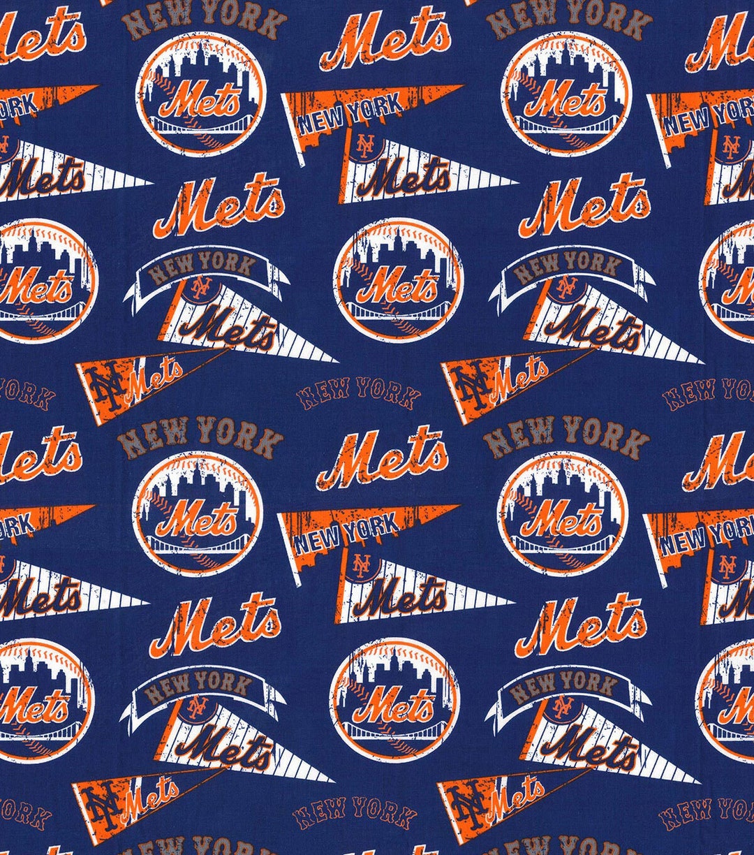 MLB NEW YORK Mets Vintage Retro Print Baseball 100% Cotton Fabric ...