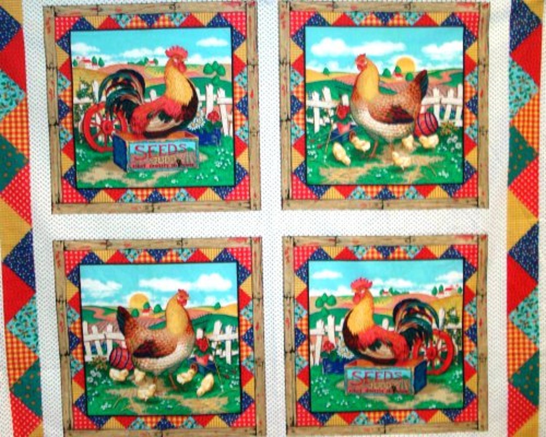 New Green Acres FARM BIRDS CHICKENS Roosters on These 100% Cotton ...