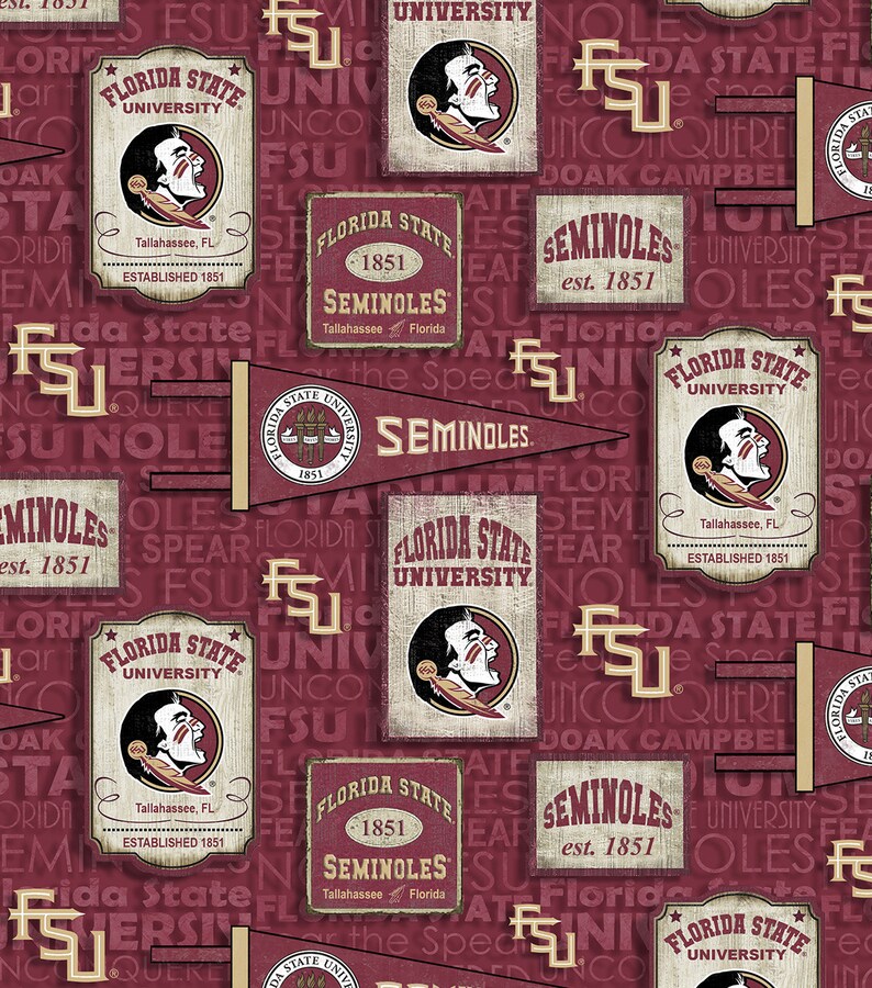 NCAA FLORIDA STATE Seminoles Vintage Print 100% Cotton Fabric - Etsy
