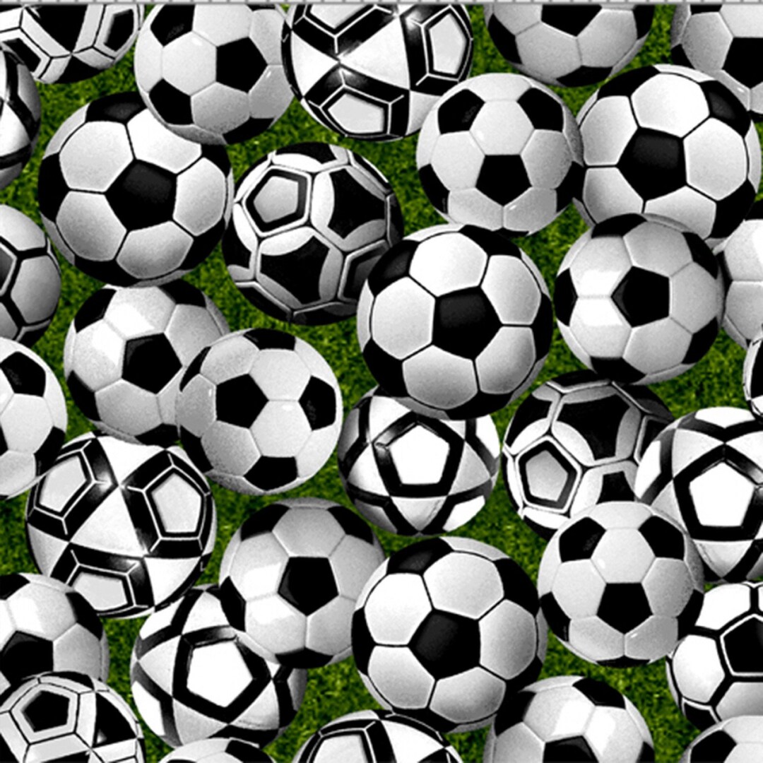 SOCCER BALL COLLAGE Print 100% Cotton Fabric Material for Crafts, Quilts, Clothing and Home ...