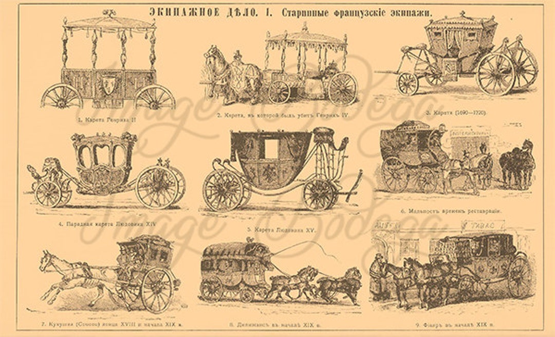 Vintage Carriages Digital Image. Carriage Illustration Chart, Old Plate ...