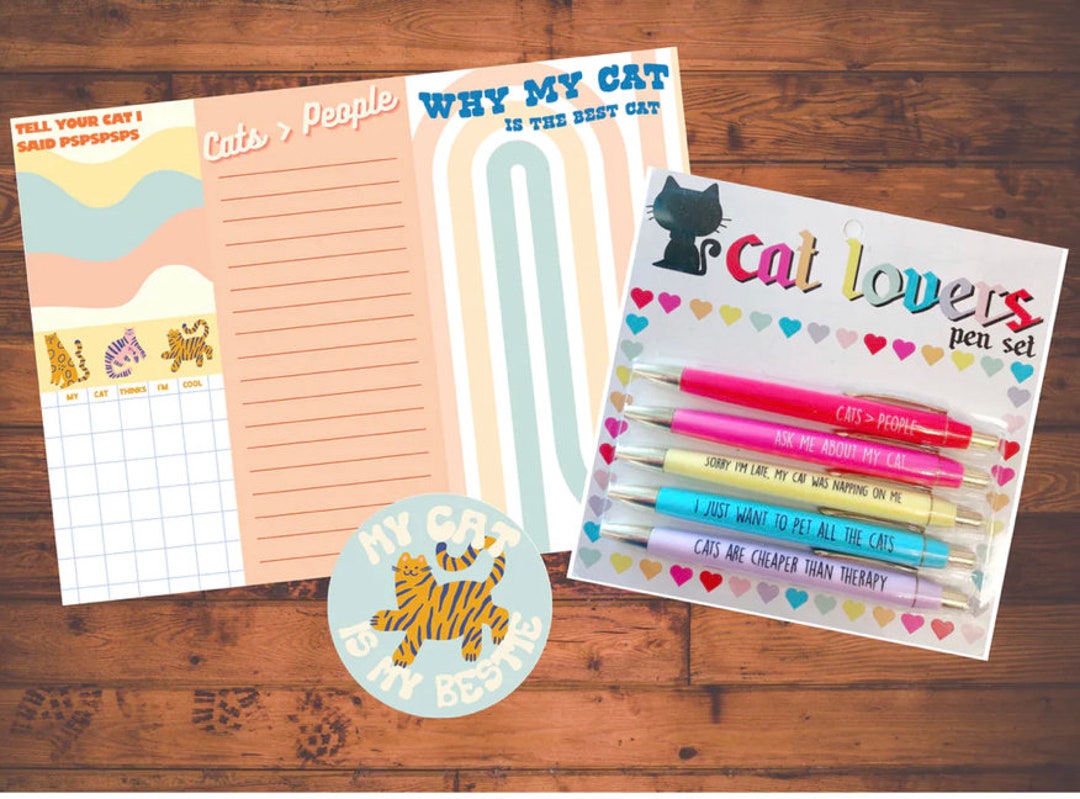 Cat Lovers Gift Set, Cat Lover Gift, Cat Notepad, Cat Pen, Christmas ...