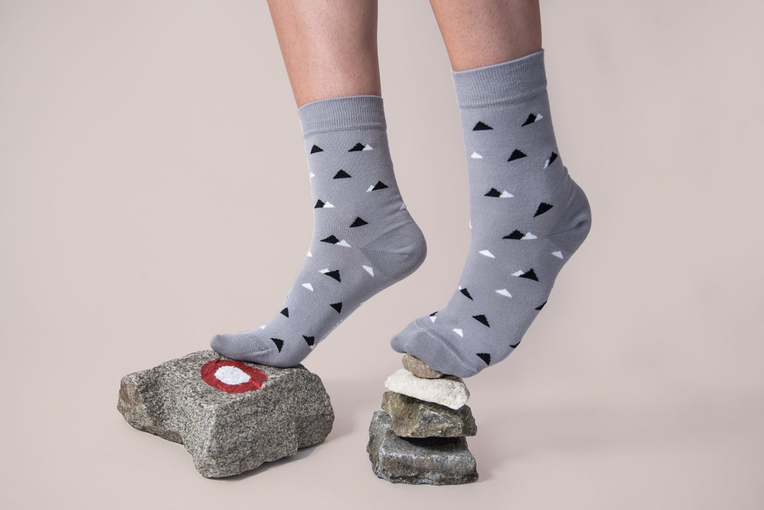 Gray Triangle Pattern Socks: Urban Hiker Cotton Blend - Etsy