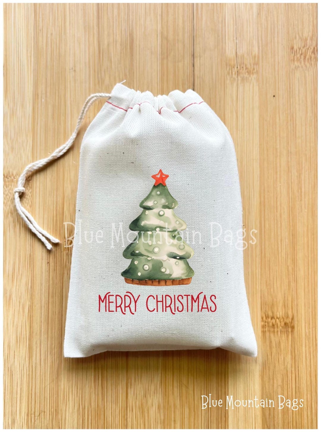 10 Merry Christmas Tree Muslin Cotton Drawstring Bags - Farmhouse ...