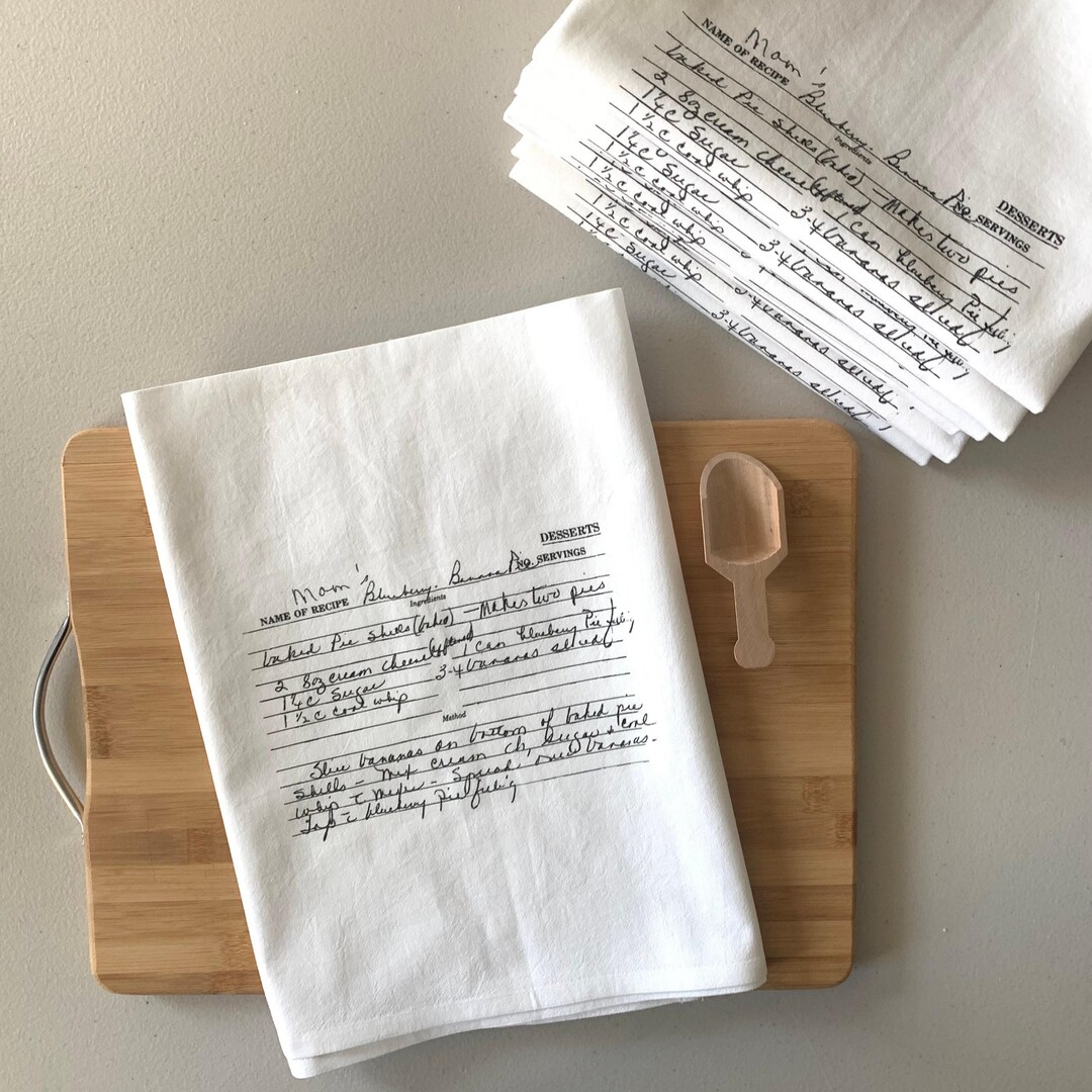 7 Custom Recipe Tea Towels: Handwritten Family Recipe Gift / Cotton ...