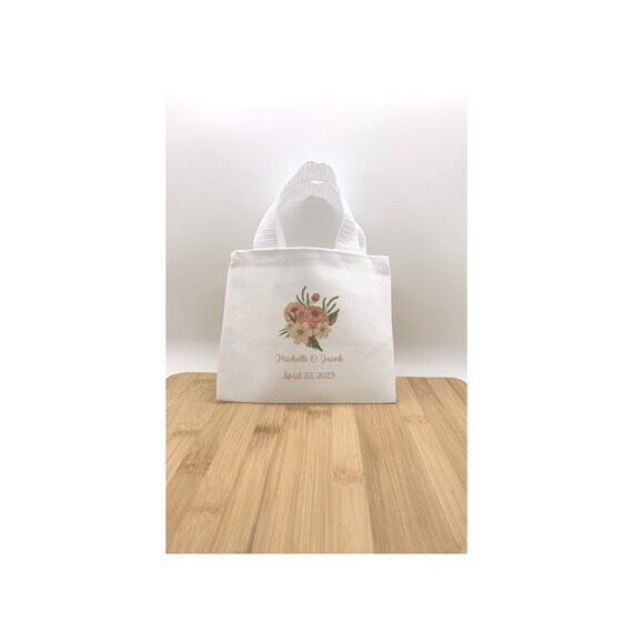 10 Personalized Small White Canvas Favor Bags with handles - Names and ...