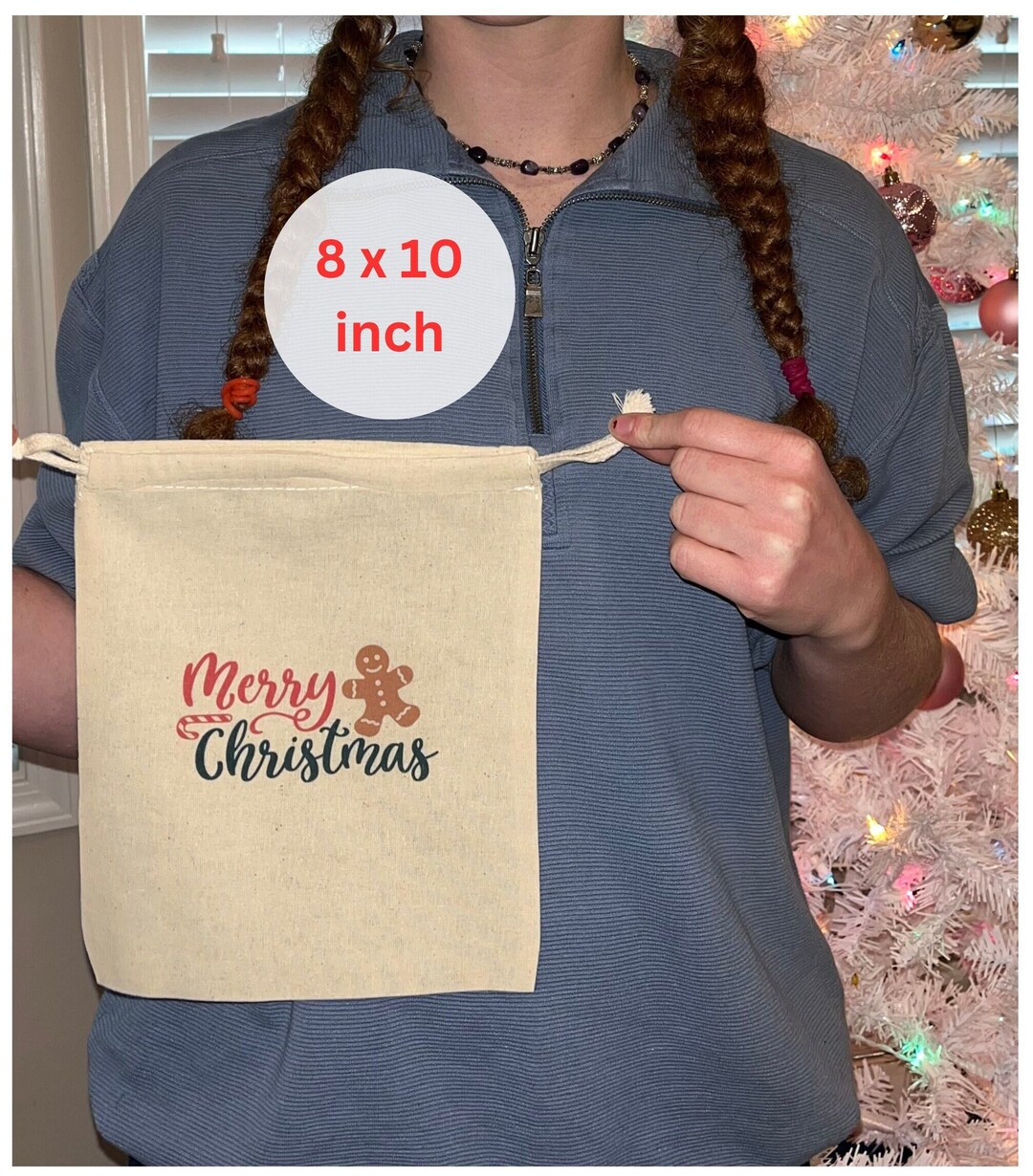 Merry Christmas Muslin Favor Bags: 8x10 Inch Cotton Drawstring Pouches ...