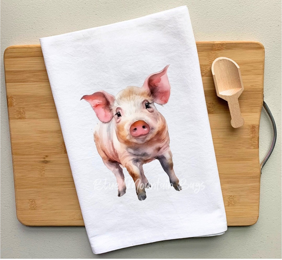 Cute Pig Cotton Kitchen Tea Towel: Modern Farmhouse Decor / Flour Sack ...