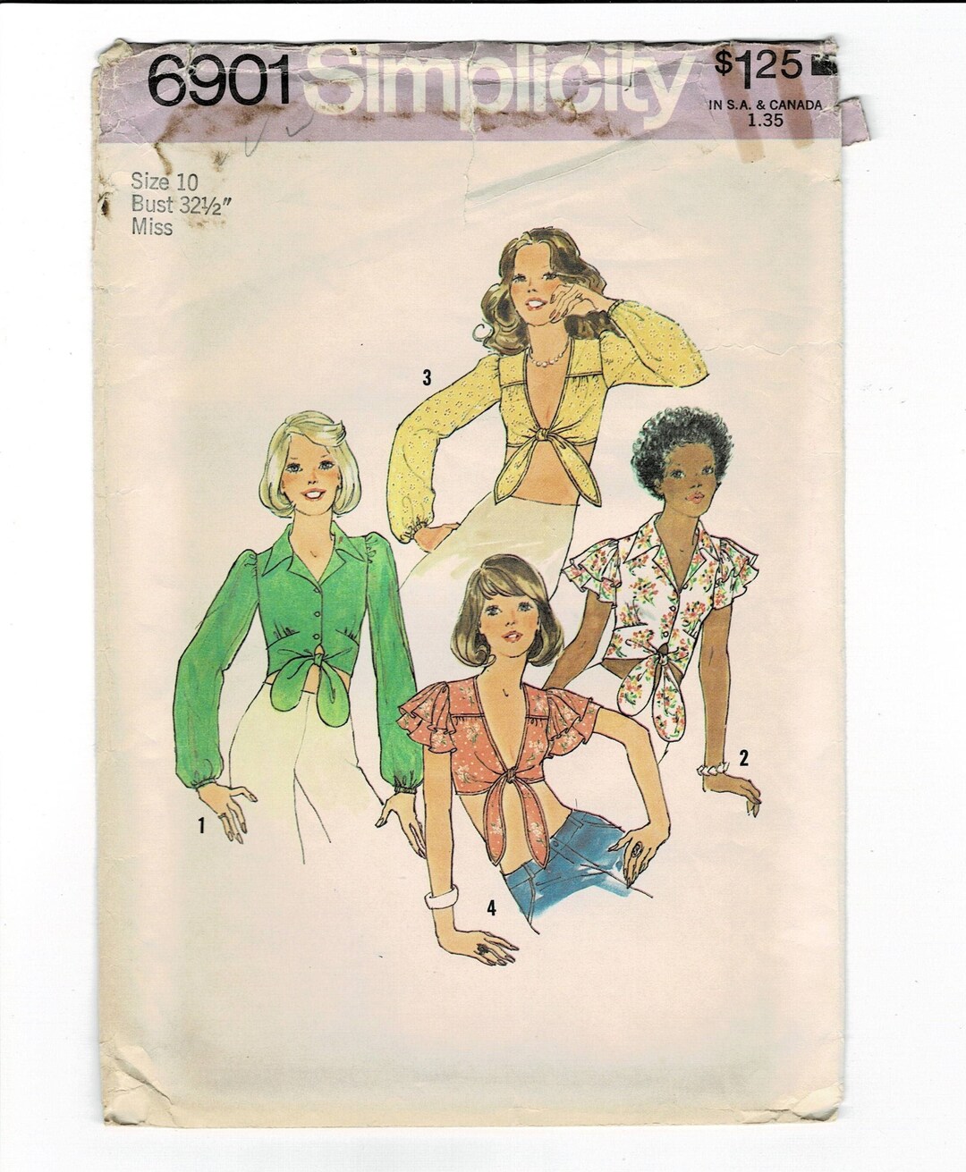 Simplicity 6901 1970s Misses Crop Tops Bare Midriff Daisy Duke Blouses ...