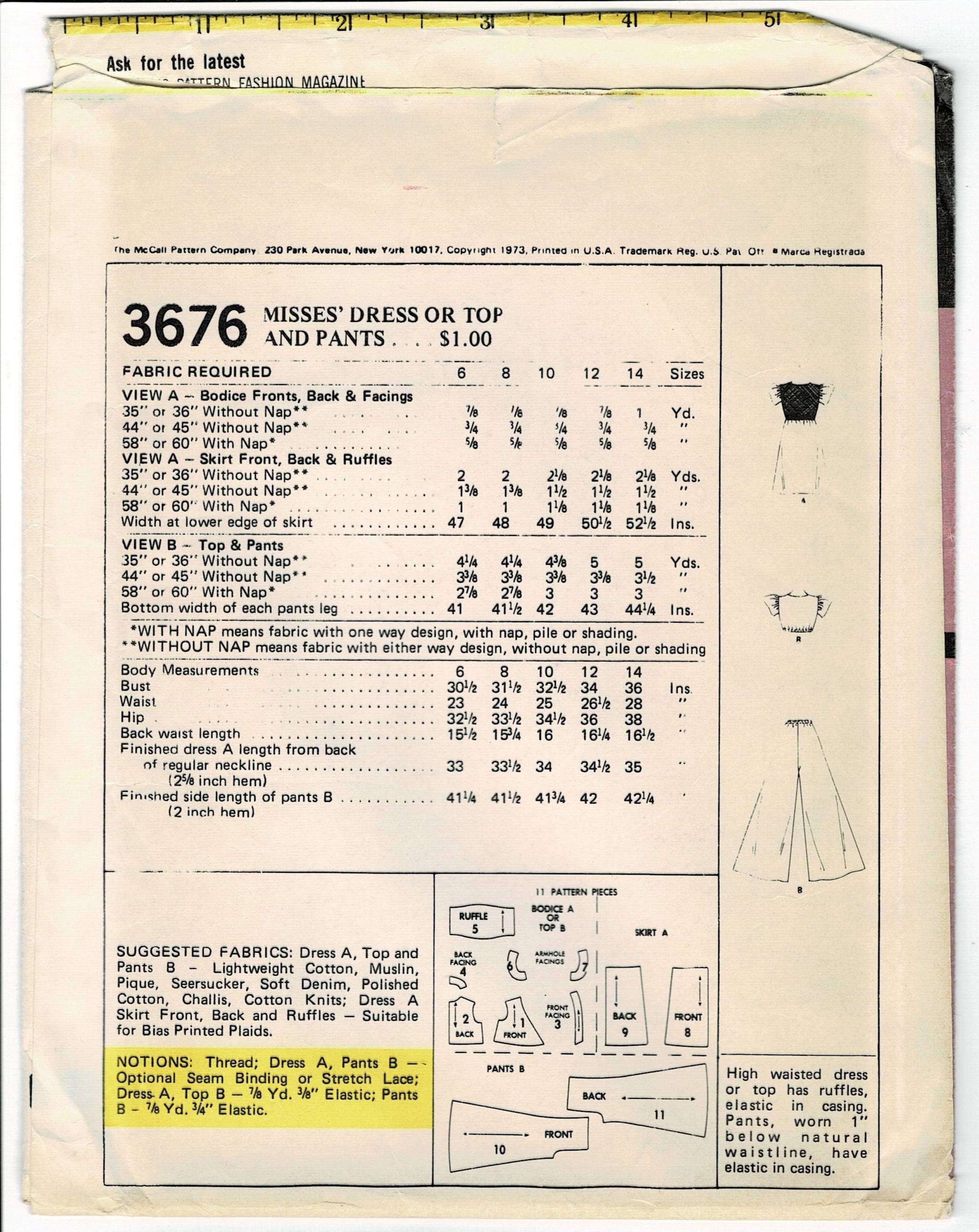 Mccall's 3676 1970s Misses' Crop Top Wide Leg Palazzo Pants High ...