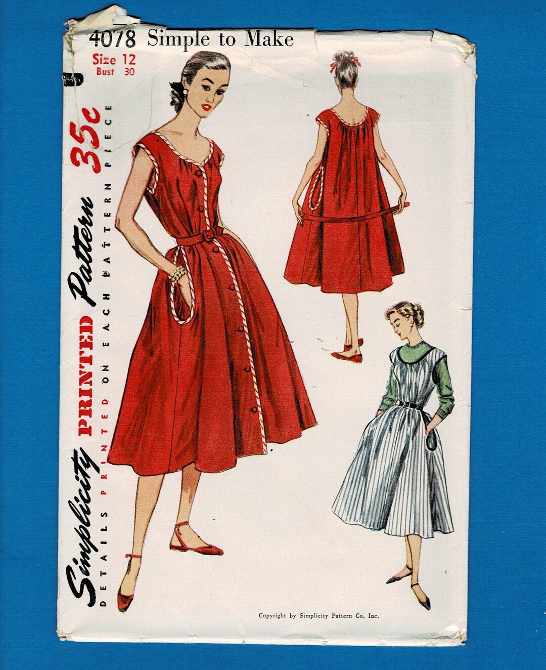 Simplicity 4078 1950s Tent Sun Dress House Dress Sewing Pattern UNCUT ...