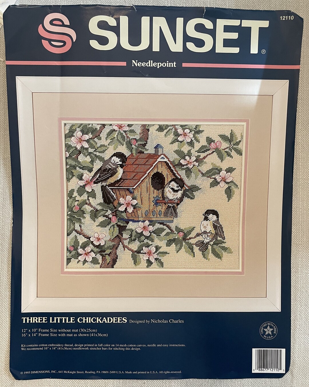 Sunset Needlepoint Kit THREE LITTLE CHICKADEES 12110 Dogwood Flowers ...