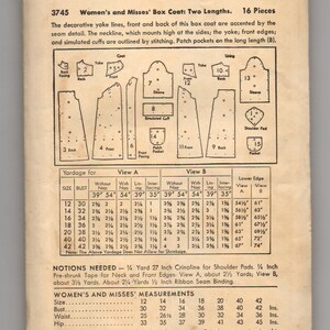 Butterick 3745 1940s BOX COAT Sewing Pattern Unused Bust 34 - Etsy