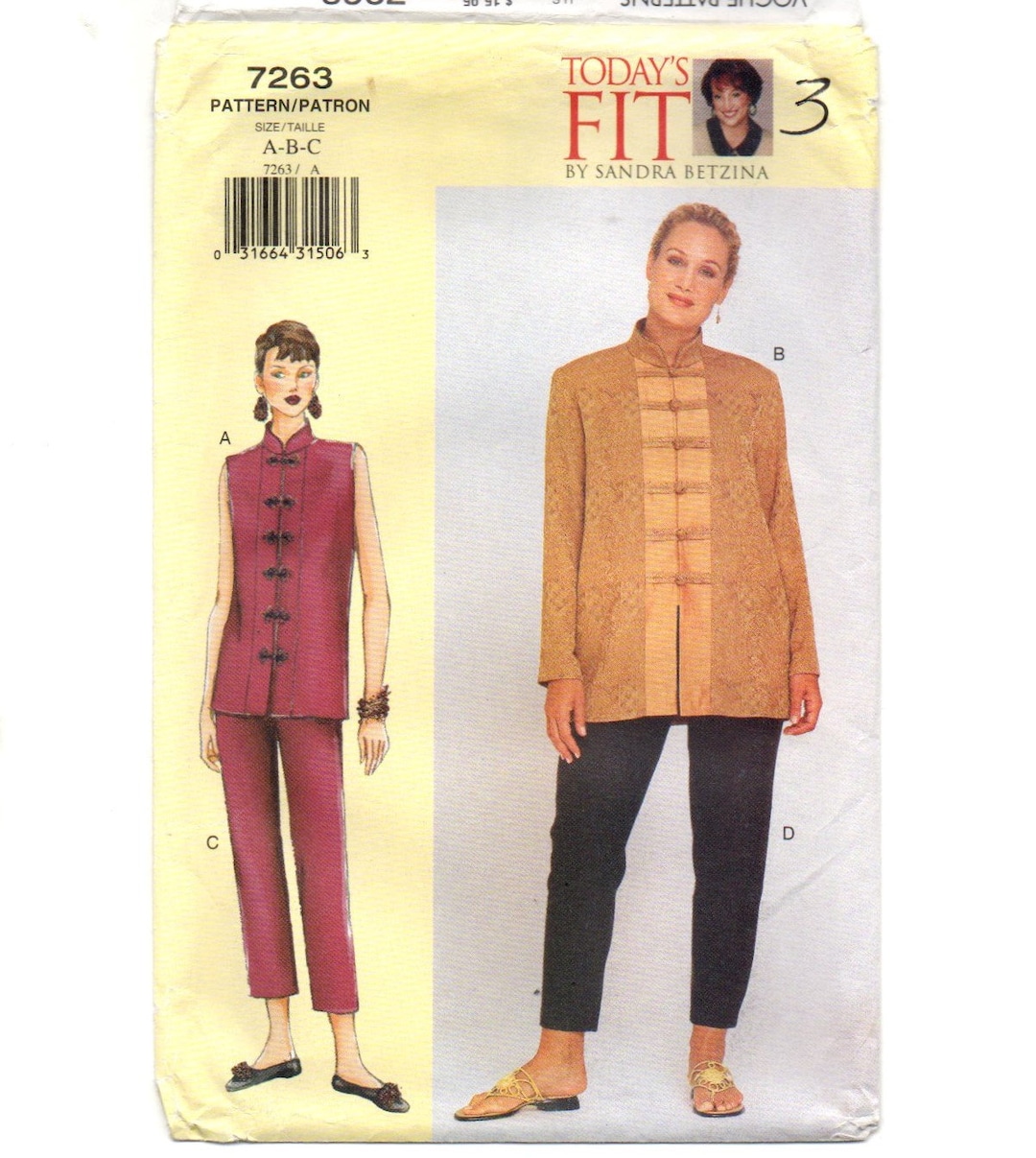 Vogue V7263 Asian Mandarin Style Top With Pull on Pants UNCUT Sewing ...