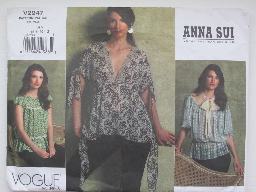 Vogue 2947 Anna Sui Summer Babydoll Blouse Tops Size 6 8 10 12 UNCUT ...