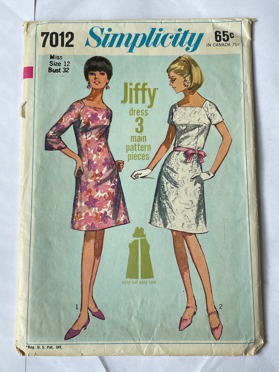 Simplicity 7012 1960s A Line Dress With Square Neckline Sewing Pattern ...