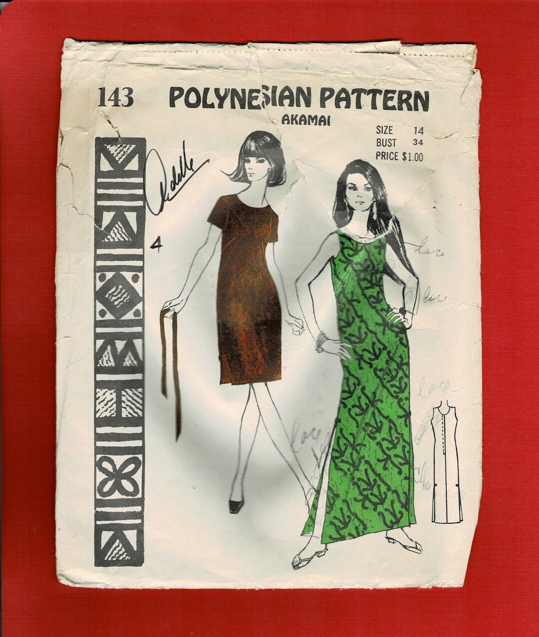 Polynesian Pattern 143 1960s Akamai Hawaiian Dress Muumuu Sewing ...