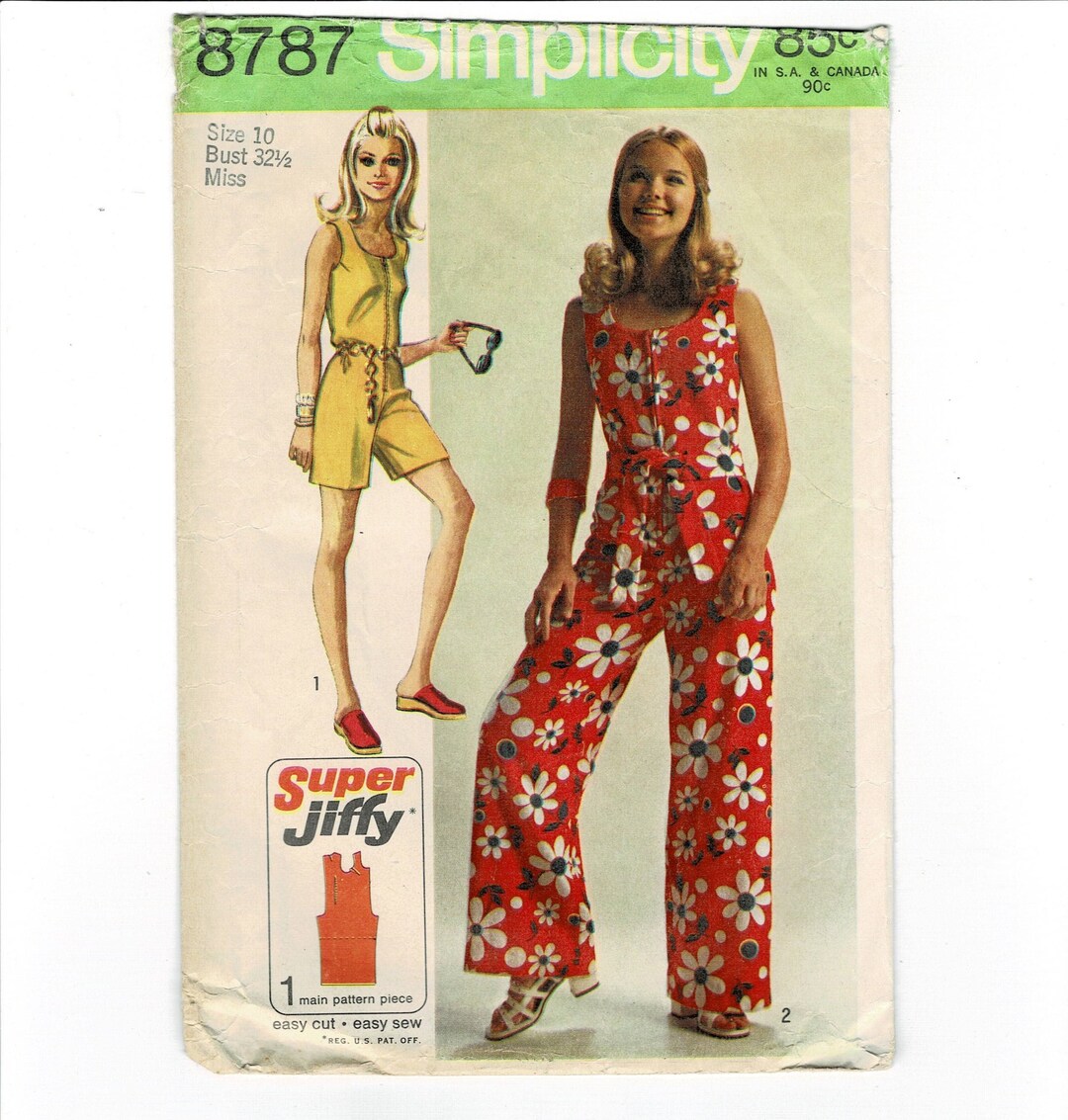 Simplicity 8787 1970s JUMPSUIT Sewing Pattern Size 10 Bust 32.5 or Size ...