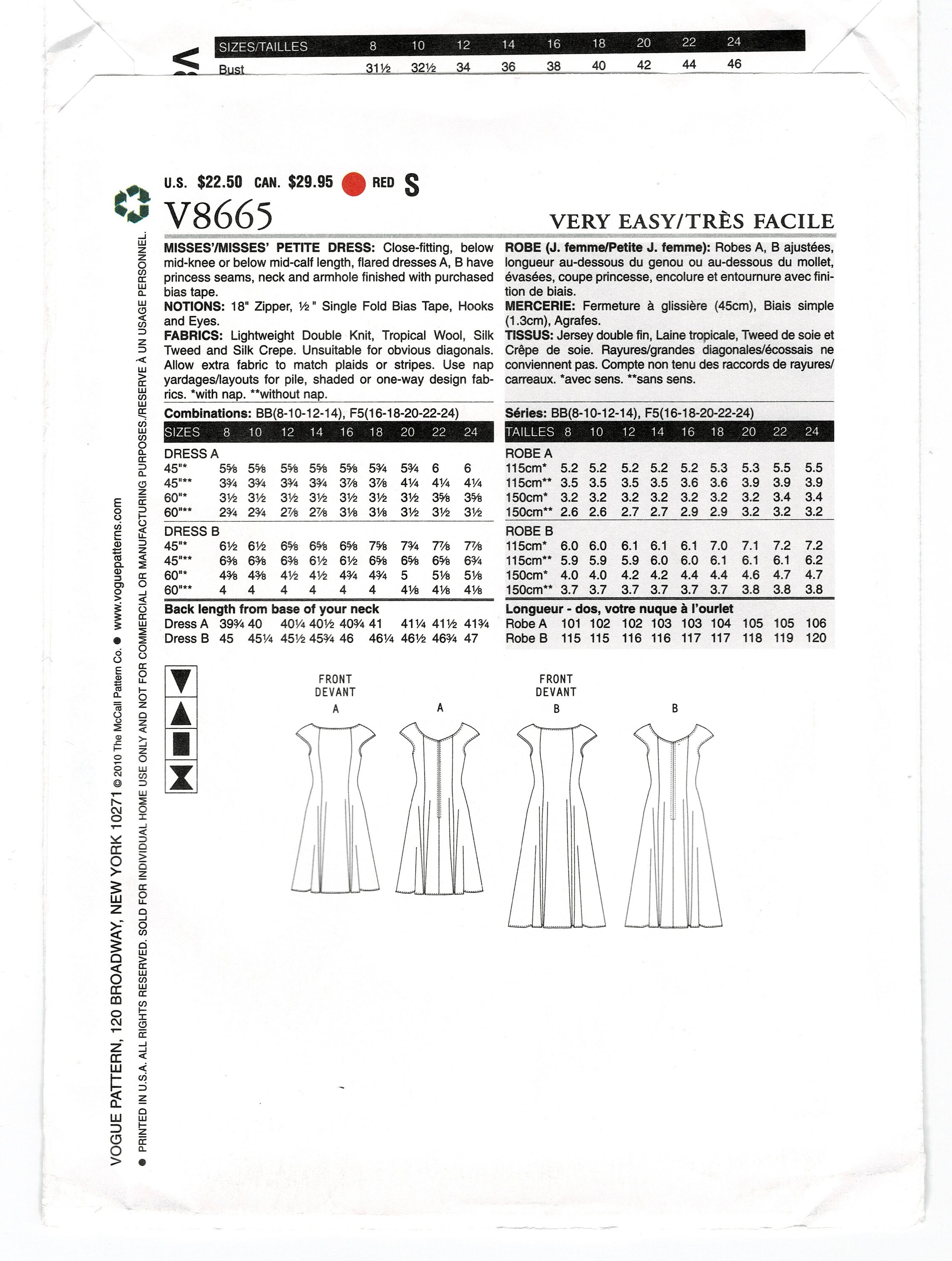Vogue V8665 Fit and Flare Dress Sewing Pattern UNCUT Size 8-14 8665 - Etsy
