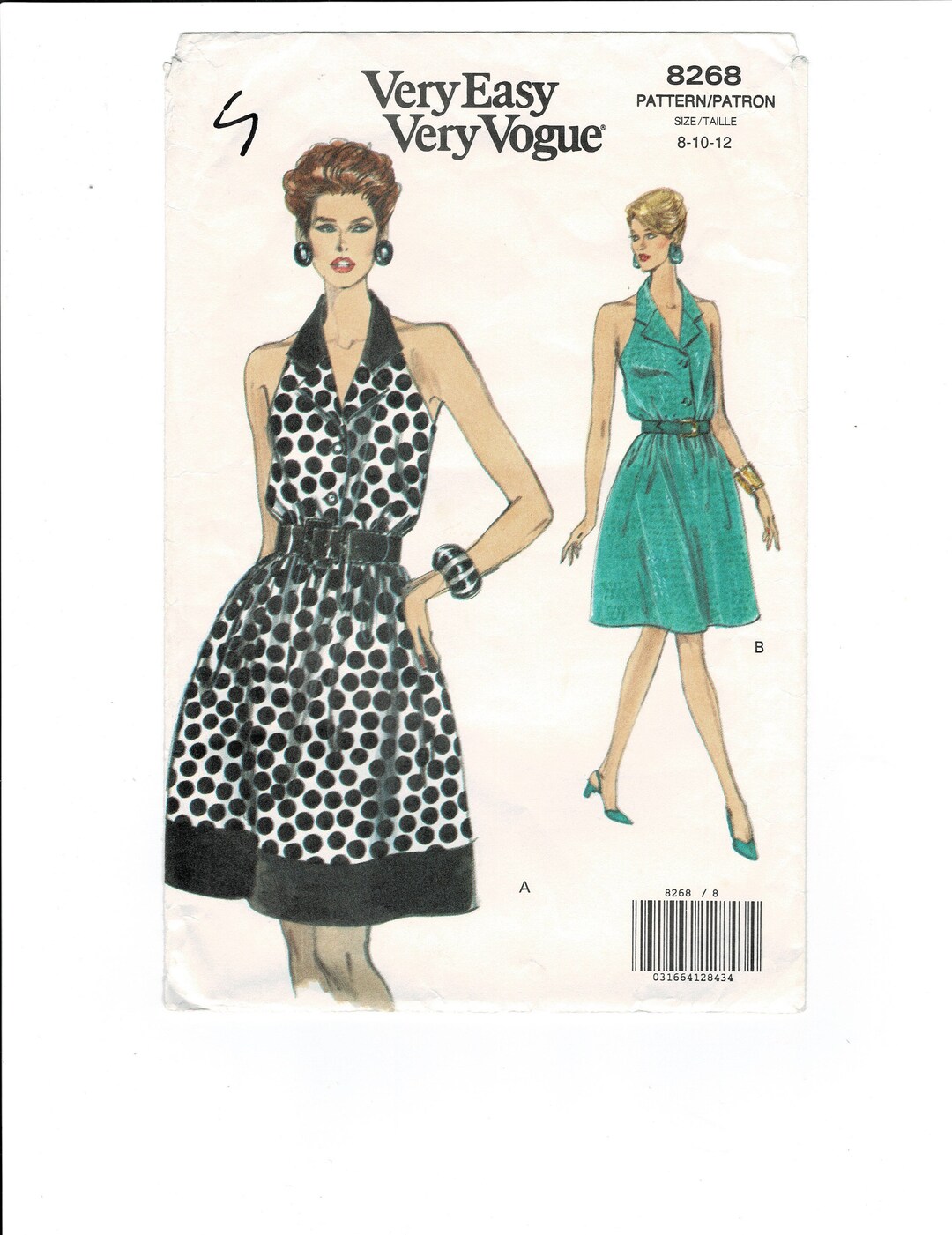 Vogue 8268 Halter Dress Blouson Bodice Vintage 1990s Sewing Pattern ...