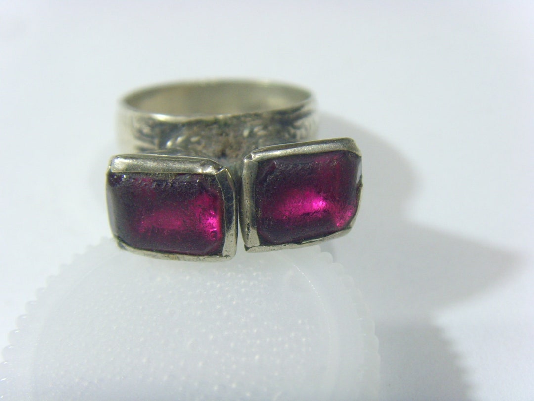 1700s Antique Tribal Wedding Ring Sz 9.5 Faux Rubellite Gem Stone ...