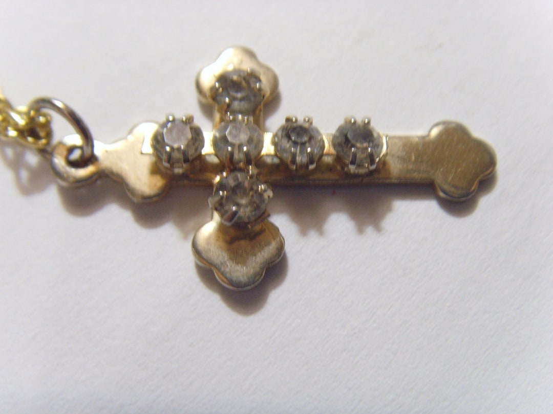Vintage Christian Ortho Cross Gold Tone Pendant Prong Set Diamante Gems ...
