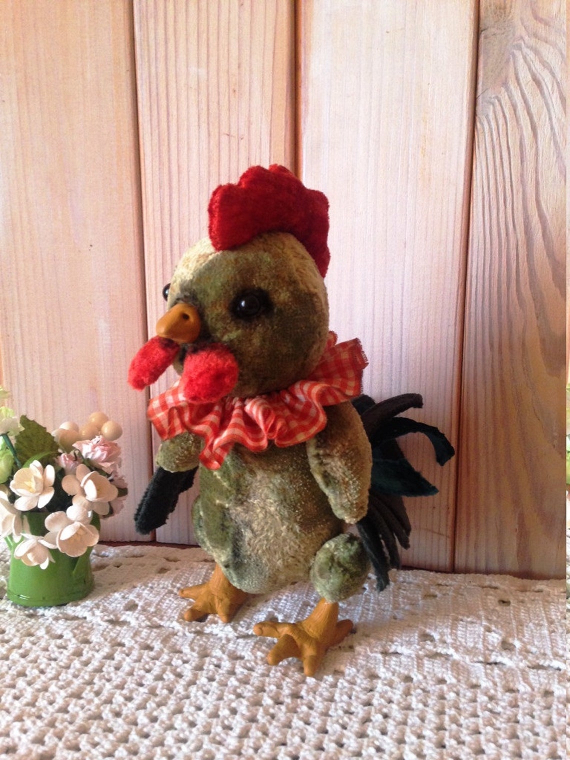 Rooster Made of Vintage Plush in Teddy Style, Original Handmade Gift ...