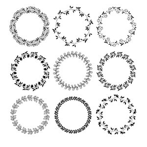 Round Borders Clipart, Floral Wreaths Clipart, Circle Frames, Black ...