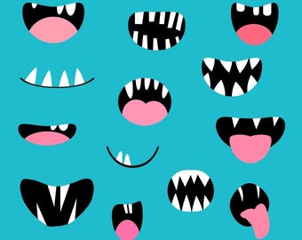 Monster Mouths Clipart Set Funny Face Element Silly Alien Teeth Clip ...
