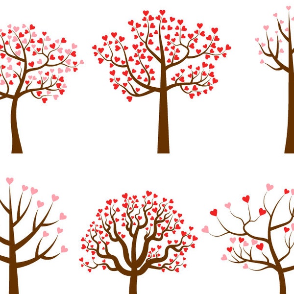 Heart Tree Clip Art, Love Tree Clipart, Colorful Tree Clipart, Pink ...