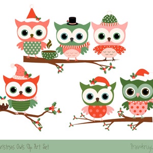 Christmas Owl Clipart Set, Cute Christmas Clipart, Cute Owl Clip Art ...