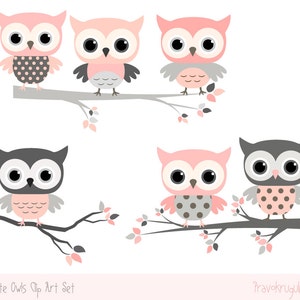 Baby Shower Owl Clipart Images, Cute Owl Kawaii Clip Art, Digital Grey ...