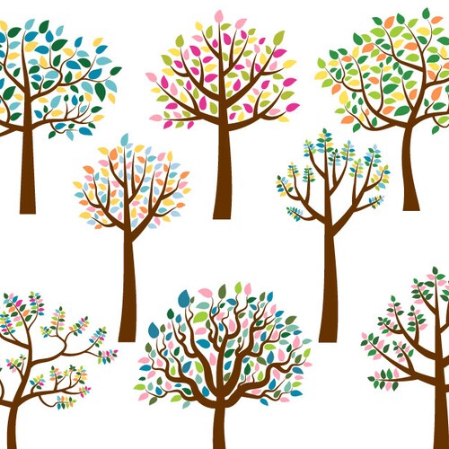 Colorful Tree Clipart Family Tree Clip Art Digital Leafy - Etsy