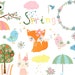 Cute Spring Clipart, Kawaii Fox Clipart, Bird Clip Art, Spring Animal ...