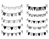 Hand Drawn Doodle Bunting Clipart Black and White Flag Clip - Etsy