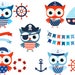 Cute Nautical Owl Clipart, Sailor Owl Clip Art Pirate, Boy Nautical ...