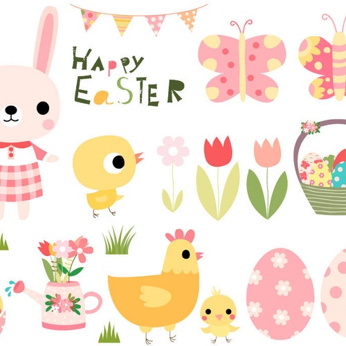 Cute Easter Clipart Spring Happy Easter Clip Art Set Easter - Etsy