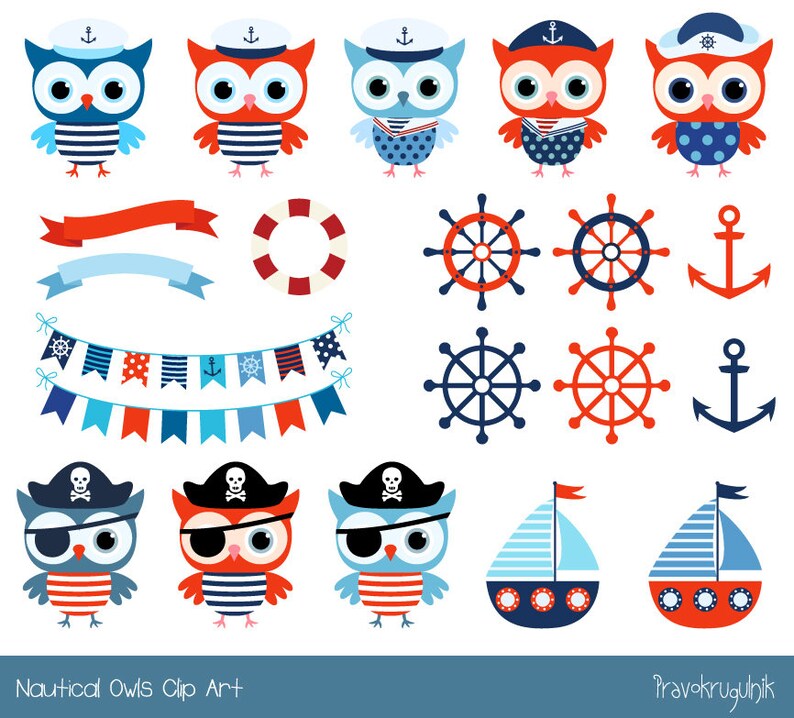 Cute Nautical Owl Clipart Sailor Owl Clip Art Pirate Boy - Etsy