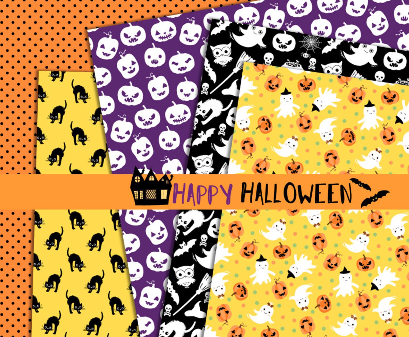 Halloween Digital Paper Pack, Cute Halloween Background Pattern ...