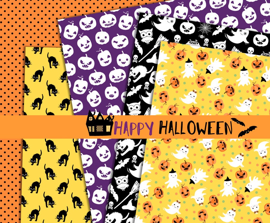 Halloween Digital Paper Pack, Cute Halloween Background Pattern ...