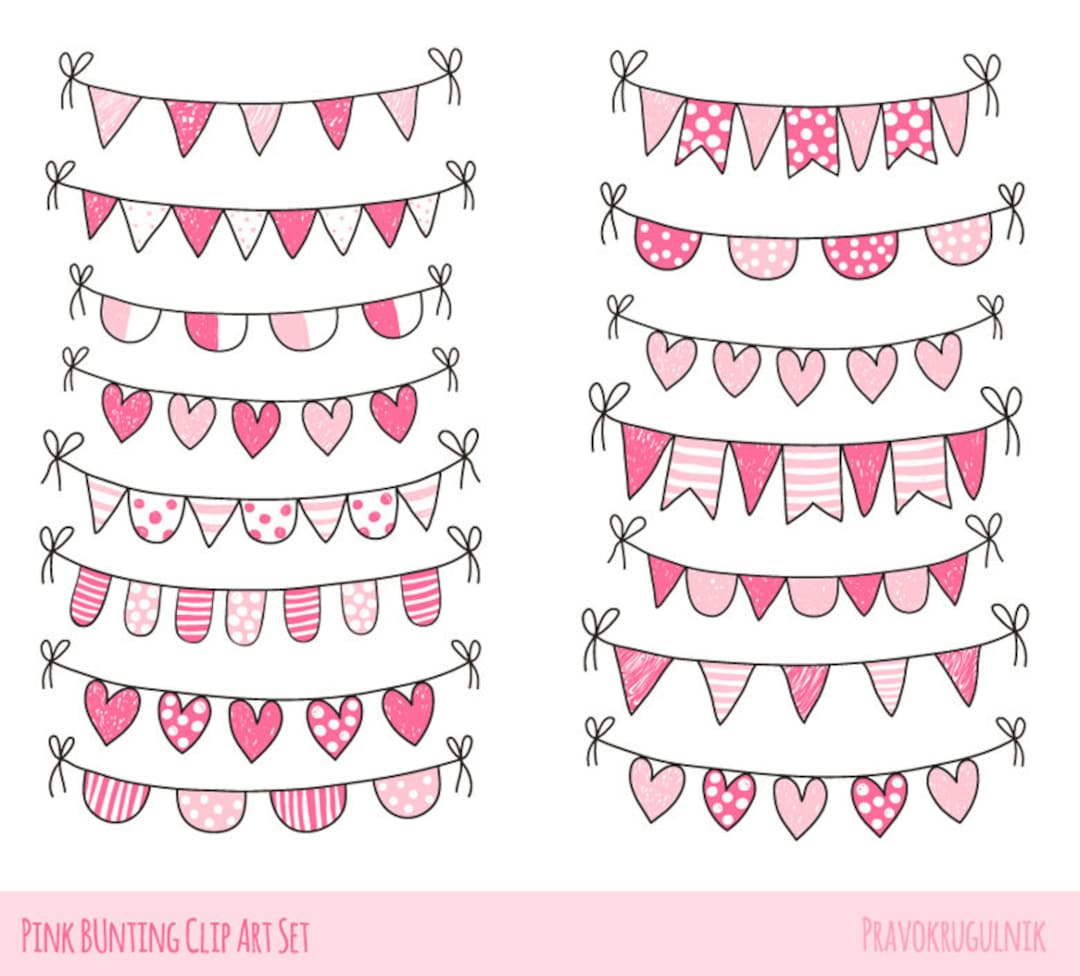 Valentine Bunting Clipart, Love Bunting Clip Art, Cute Hand Drawn ...