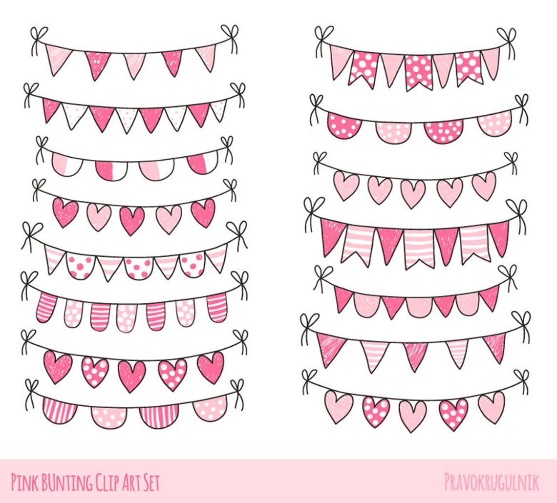 Valentine Bunting Clipart, Love Bunting Clip Art, Cute Hand Drawn ...